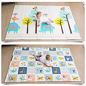 Baby Play Mat Foam Playmat for Baby Reversible Foldable Waterproof Soft Foam Extra Large Alphabet Baby Mat for Floor Playmat for Babies and Toddlers with Travel Carry Bag(79 x 59 x 0.4 in)