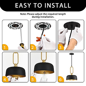 Giiland Industrial Pendant Lighting Fixture, 3-Pack Black Metal Shade Hanging Light for Kitchen Island Dining Room, Adjustable Length Dome Chandeliers