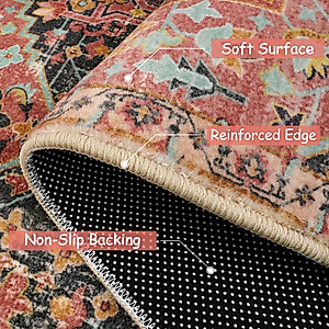 Lahome Washable Hot Pink Kitchen Rugs 2x3 Small Entryway Rug, Bathroom Rugs Non Slip, Bohemian Floral Soft Rubber Backing Low-Pile Indoor Printed Throw Floor Carpet for Bedside Laundry Door