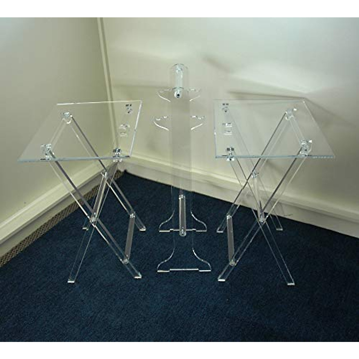 Clear Acrylic Lucite Plexiglass Set of 2 Folding TV Snack Trays with Stand