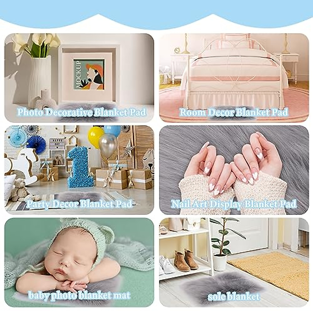 WLLHYF 15 Inches Mini Square Faux Fur Rug, Small Fluffy Area Rug Cushion for Living Room Sofa Bedroom Floor Soft Square Chair Cover Seat Pad Nail Mat for Photographing Background of Jewelry