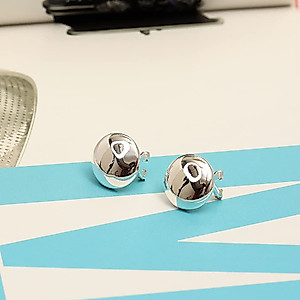 LeCalla 925 Sterling Silver Omega Back Earrings Jewelry Large Italian Design Round Dome Button Omega-Clip Back Stud Earring for Women 16 MM