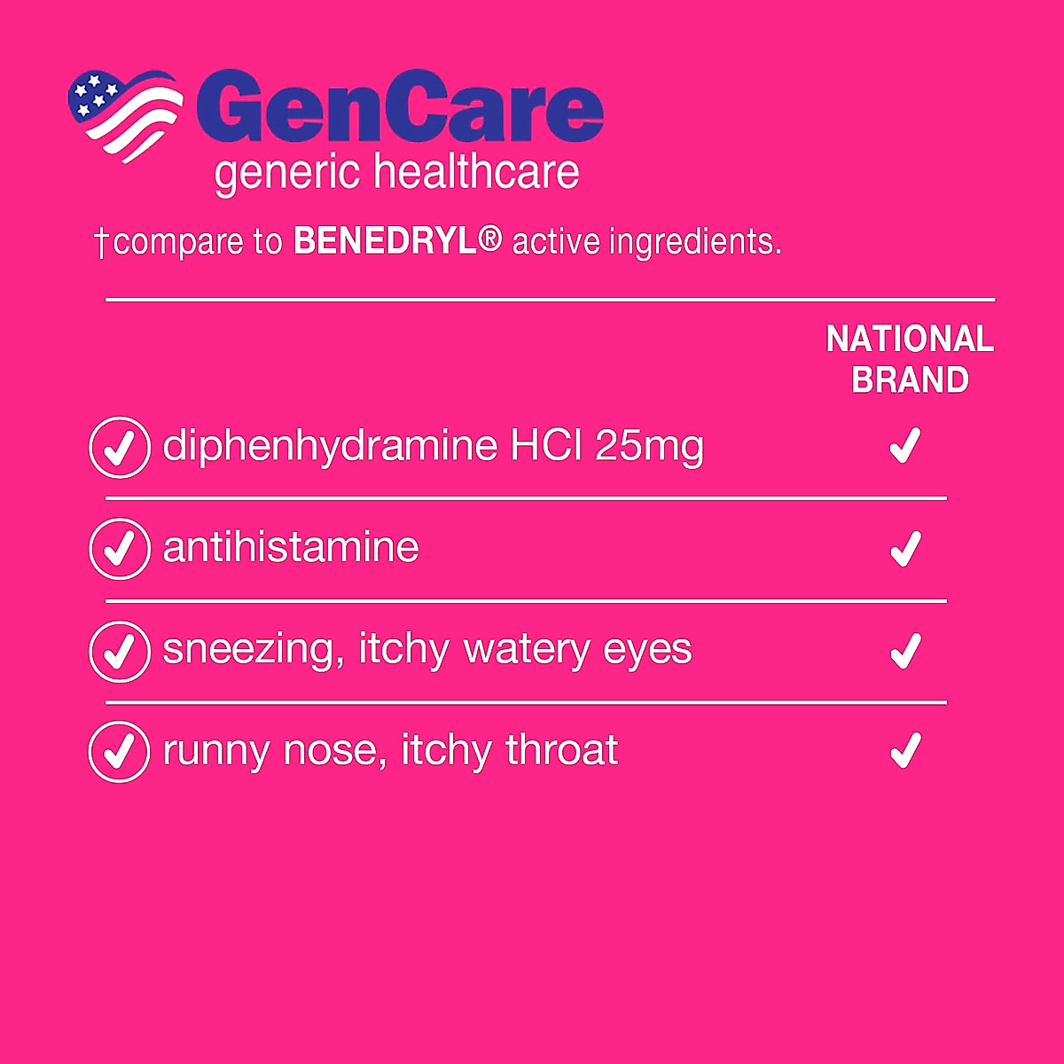 GenCare - Allergy Relief Medicine | Antihistamine Diphenhydramine 25mg (600 Tablets Per Bottle) Value Pack | Relieve for Itchy Eyes, Sneezing, Runny Nose | Seasonal or Indoor & Outdoor Allergies