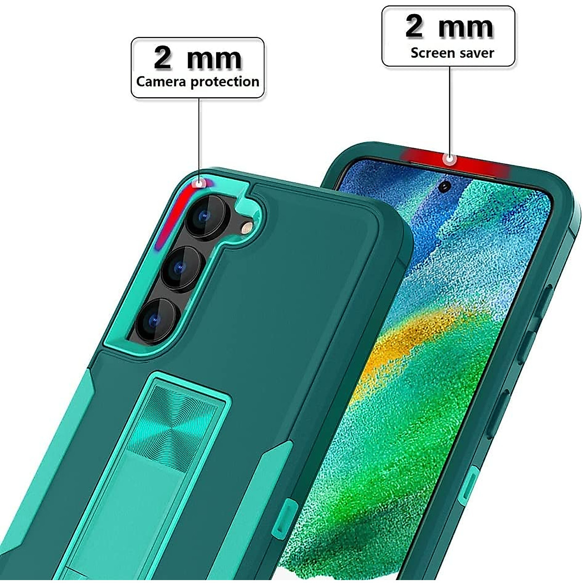 wulibox Professional Design for Samsung Galaxy S22 Plus Case with Stand, Shockproof Drop Protection, Fit for Magnetic Car Mount, Upgrade Hard PC&Premium Soft TPU Kickstand for Women (Lake Blue)