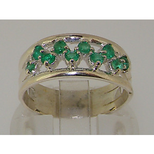 925 Sterling Silver Natural Emerald Womens Band Ring - Size 5.5