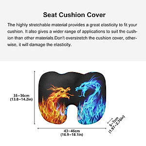 Qilmy Blue and Red Dragons Seat Cushion Cover Breathable Non-Slip Memory Stretch Removable Washable Seat Cushion Cover Foam Seat for Home Office Cars, 17 x 14 x 2.2 Inch