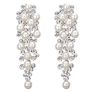 BriLove Wedding Bridal Simulated Pearl Earrings for Women Crystal Chandelier Multi Beaded Cluster Dangle Earrings Ivory Color Silver-Tone