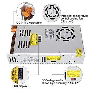 Adjustable DC Power Voltage Converter AC 110V-220V to DC 0-48V 10A Module Switching Power Supply Digital Display 480W Voltage Regulator Transformer Built in Cooling Fan