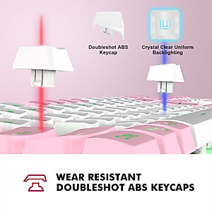 NPET K10 Wired Gaming Keyboard, RGB Backlit, Spill-Resistant Design, Multimedia Keys, Quiet Silent USB Membrane Keyboard for Desktop, Computer, PC（Camellia）