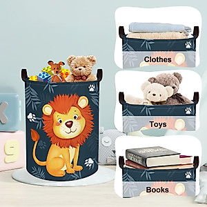 Clastyle 63L Large Lion Kid Laundry Hamper with Handle for Boy Girl Collapsible Clothes Toy Storage Basket with Lid for Bedroom Bathroom Nursery