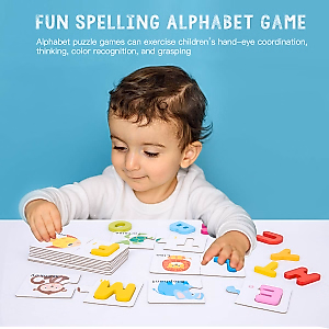 Sight Words Spelling and Learning Alphabet Puzzle Matching Game Wooden Letters Animal Flash Cards Shape Puzzles Montessori Matching Puzzle Preschool Educational Toys for Toddlers Boys Girls Age 3+