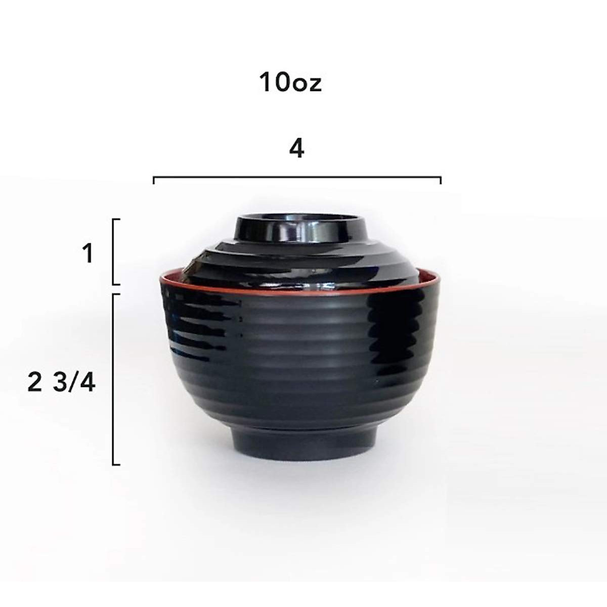 JapanBargain 3422, Set of 2 Japanese Style Soup Bowl with Lid and Spoon Set Miso Soup Bowl Rice Bowl Snack Bowl Dessert Bowl Appetizer Bowl, Black and Red Color, 11 oz