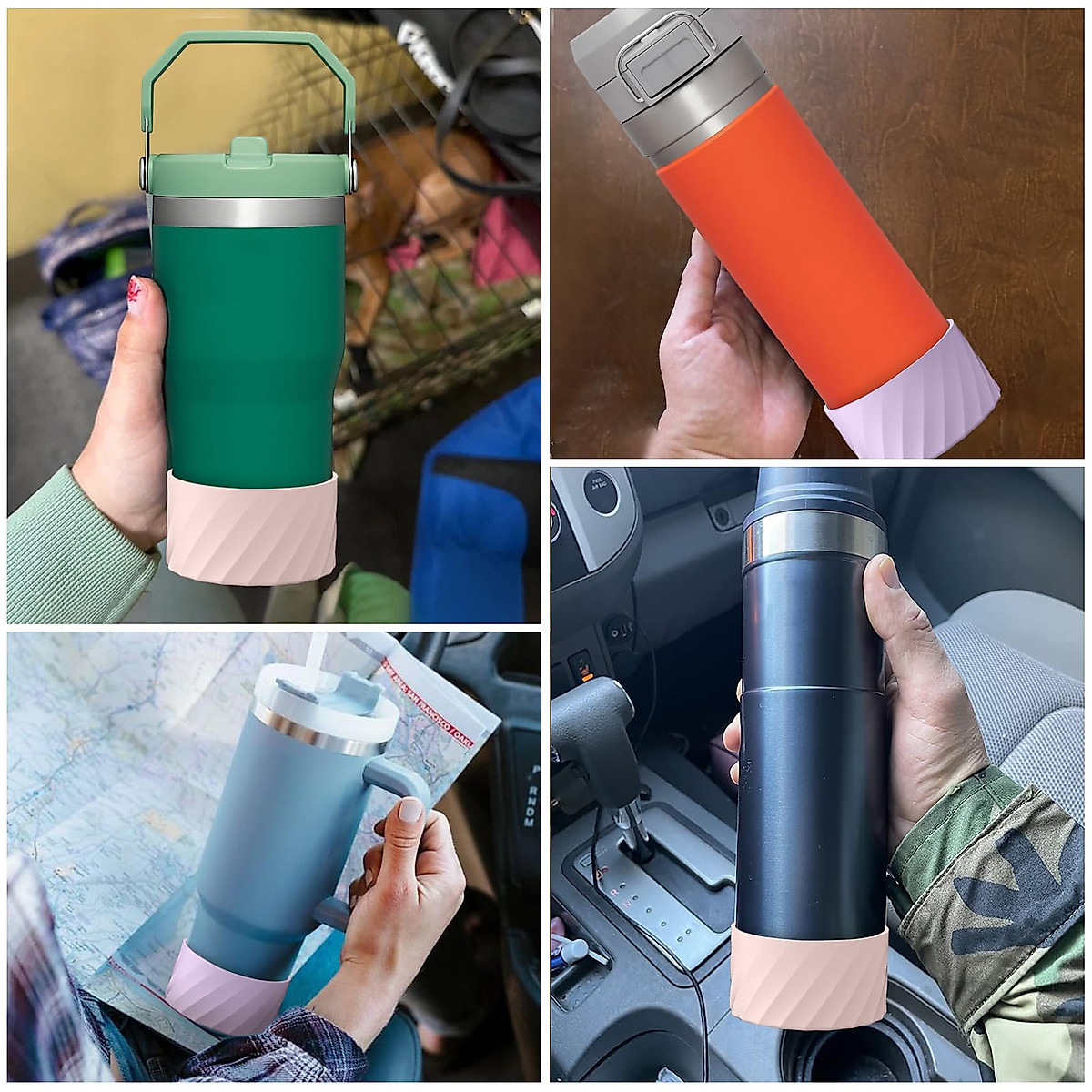 AIERSA 2Pcs Silicone Boot Sleeve for Stanley Quencher 40oz 30oz Tumbler with Handle,for IceFlow 20oz 30oz,Protective Water Bottle Bottom Bumper Cover for Stanley Cup Accessories, Pink, Purple