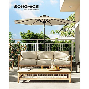 SONGMICS 9 ft Solar Patio Umbrella, 32 LED Lights, Lighted Table Outdoor Umbrella, UPF 50+, 30° Dual-Tilt System, for Garden Balcony Patio Backyard Market, Without Base, Beige UGPU11BE