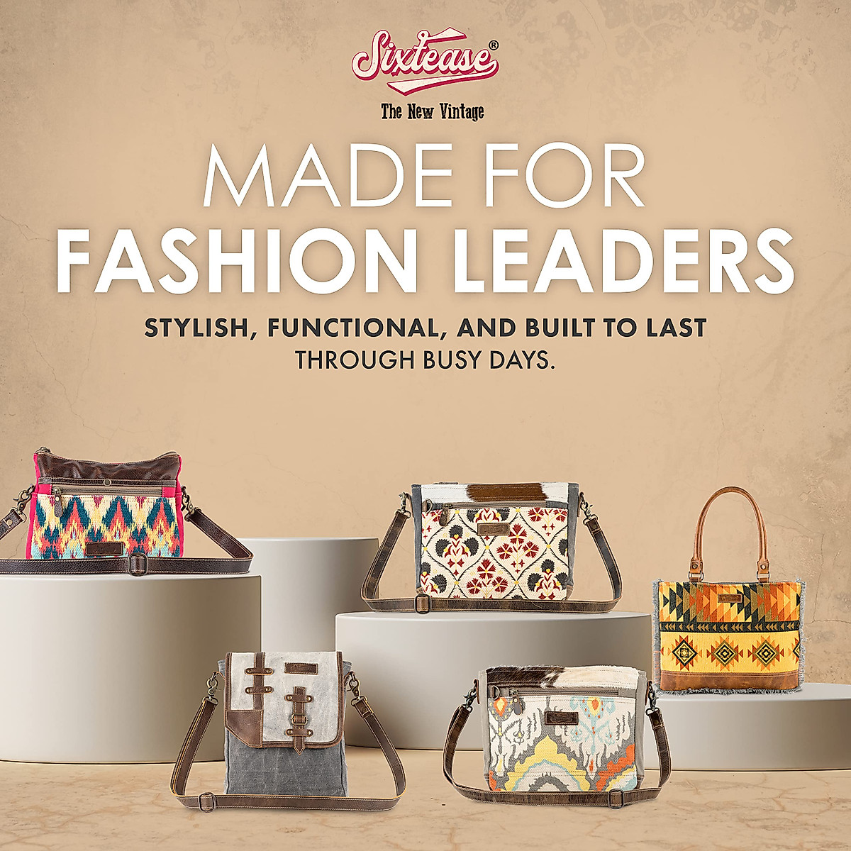 SIXTEASE Crossbody Bag for Women Vintage Style Genuine Leather, Upcycled Canvas, Rug, or Hair On - Cross Body Womens Bags with Inside Zipper Pockets - Smaller Capella