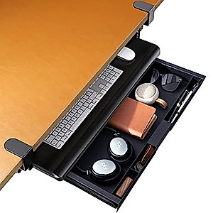HUANUO Keyboard Tray, Pull Out Drawer Under Desk - Keyboard Tray Under Desk Slide, w/Storage Organizer, Computer Keyboard Stand w/Extra Sturdy C Clamp (32.28" Including Clamps)