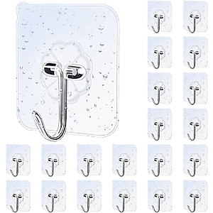 Zimokit 20 Pack Wall Hooks, Clear Sticky Wall Hooks, Seamless Hooks, Heavy Duty Adhesive Hooks, Reusable, Hanging Adhesive Hooks for Kitchen, Bathroom, Shower Room