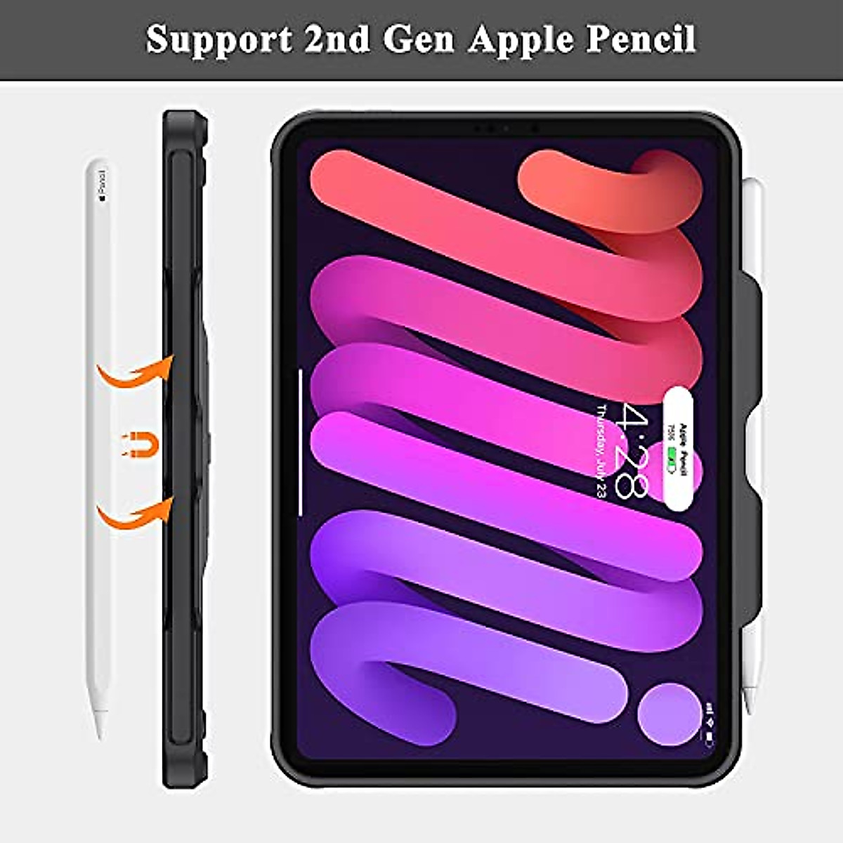 Soke New iPad Mini 6th Generation 2021 Case with Pencil Holder-[Full-Body Protection + 2nd Gen Apple Pencil Charging +Two Viewing Angles],Translucent Frosted Back Cover for iPad Mini 6 8.3 Inch(Black)