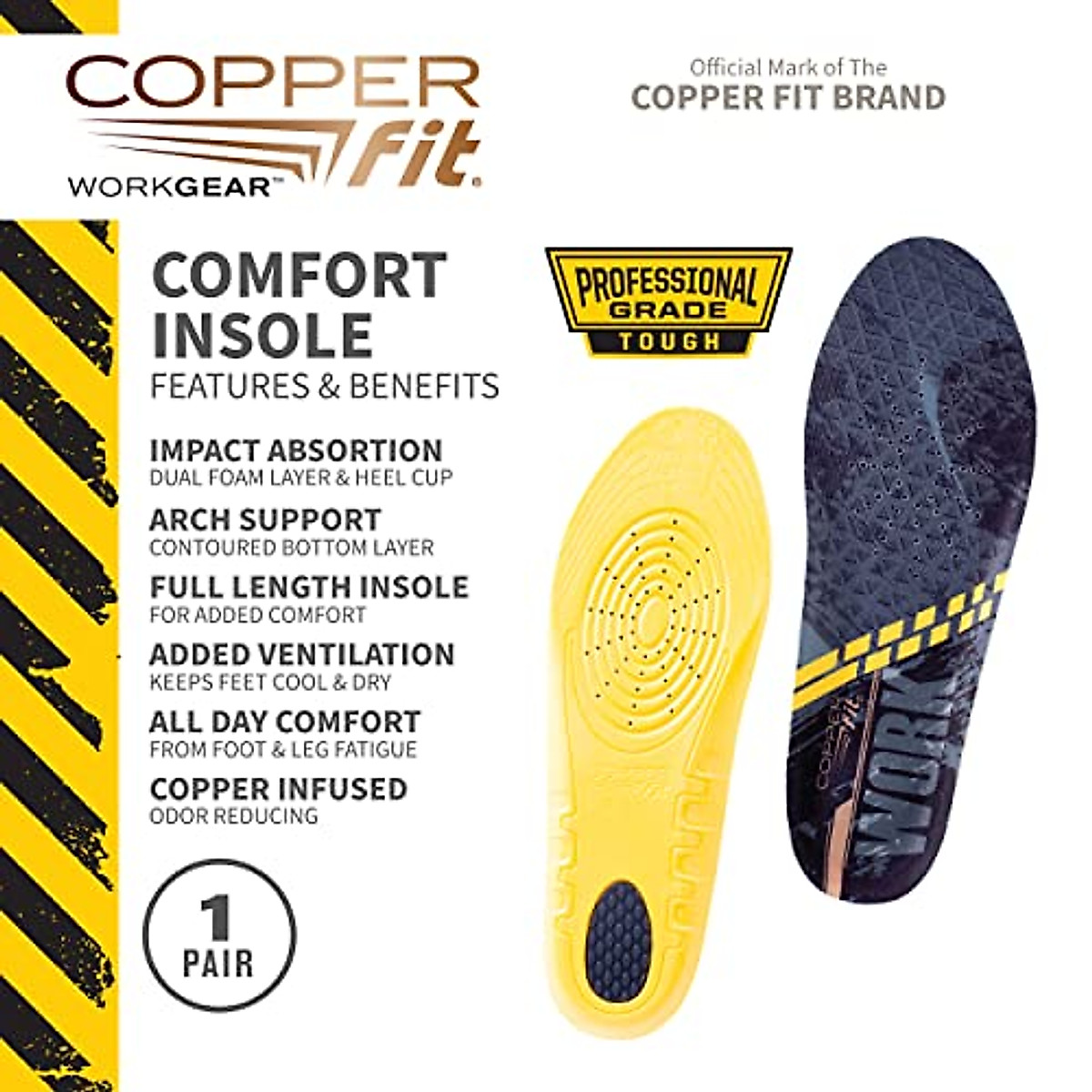 Copper Fit Unisex Work Gear Comfort Insoles Black