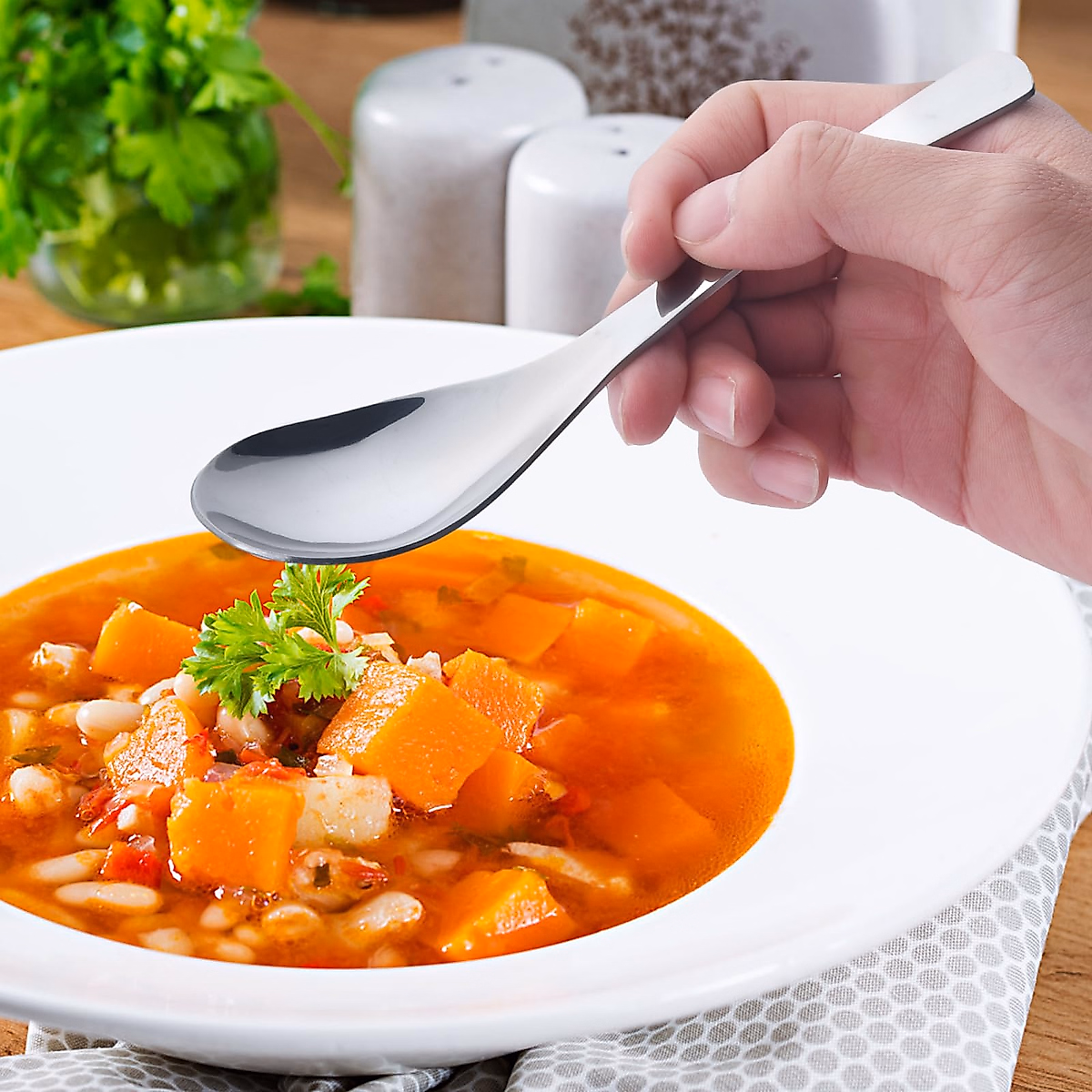 Soup Spoons High Grade Stainless Steel Soup Spoons, neheewin Table Spoons Thick Heavy-weight Ladle Spoons, Dishwasher Safe (Set of 5)