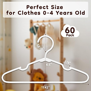VTRIN Baby Hangers 60 Pack Large Capacity Hard Plastic Kids Hangers Suitable for All Clothes of Infant and Toddler, Such as Short, Shirts and Thick Coats, Children Hangers for Kids Clothes