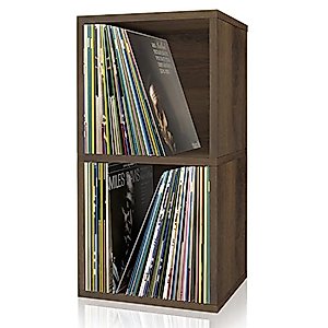 Way Basics 2 Tier Vinyl Storage Cube Vintage Turntable Stand Shelf - Fits 140 LP Records (Royal Walnut)