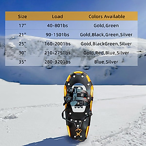 Xtrempro All Terrain Snowshoes with Trekking Poles,Lightweight Aluminum Snowshoes and Trekking Poles for Women/Men/Kids,Adjustable Ratchet Bindings and Carrying Tote Bag(Gold, 30)