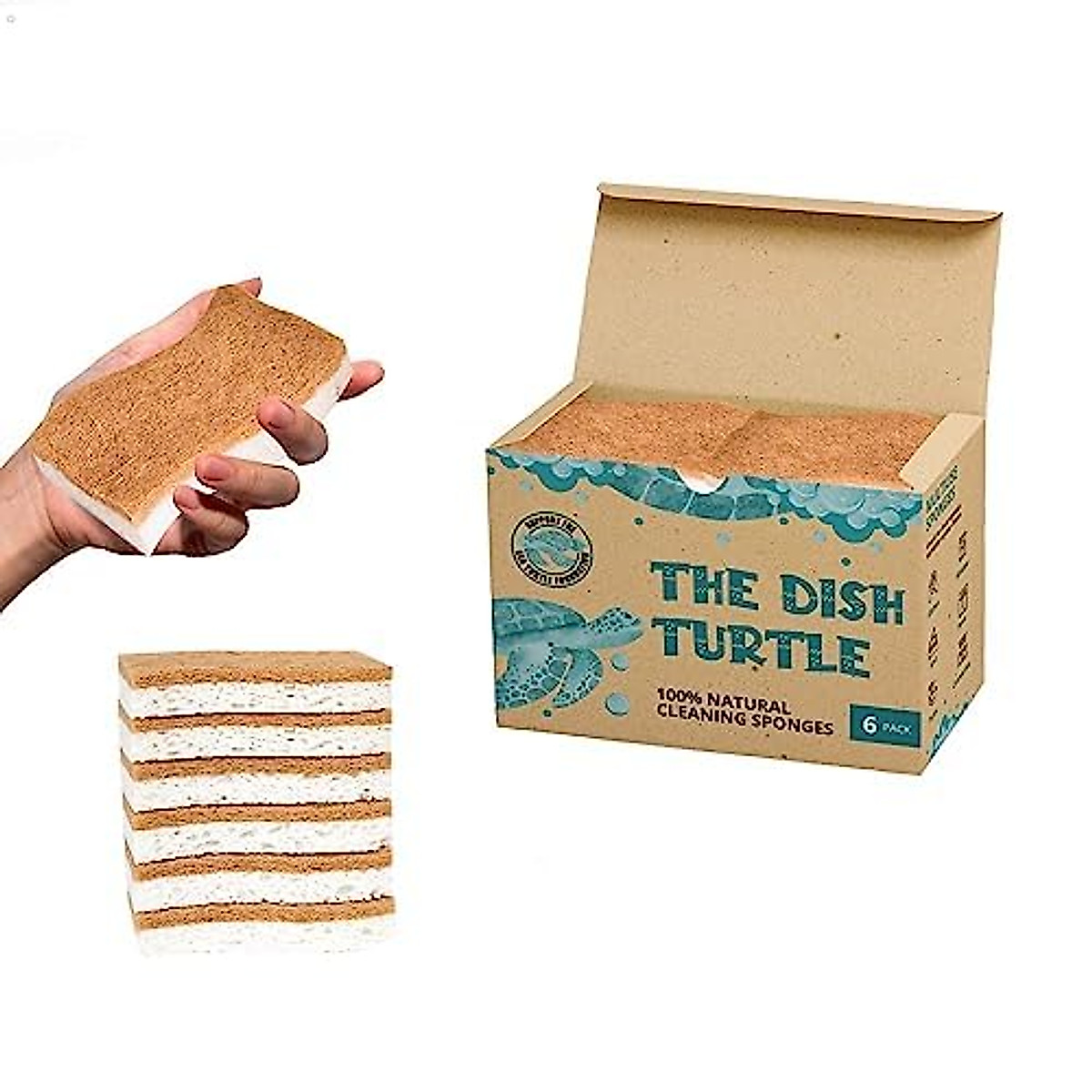 The Dish Turtle 10 Pack Biodegradable Dish Sponges and 100% Compostable; Natural Materials, Silicone, Stink Resistant, Quick Drying, Multiuse, Recyclable
