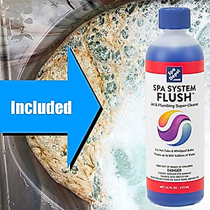 Hot Tub Spa Cleaning Supplies Kit: Shell Wax, Spa Cover Protectant, Filter Cartridge Cleaner, Pillow & Cabinet Cleaner, Spaange Scrub Pads, Spa System Flush, ZorbO Scum Absorber