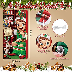WovWeave Christmas Elf Door Cover Funny Merry Christmas Door Cover Decorations Santa Elves Xmas Party Hanging Banner Backdrop Background for Front Door Christmas Holiday New Year Supply, 71 x 35 Inch