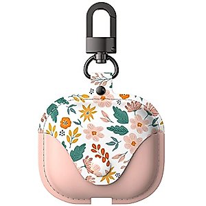 GuarzFun Leather Case for AirPods 3, Leather Airpod 3 Case for Women, Airpod 3 Leather Case with Secure Snap Closure Keychain (Pink)