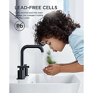 Two Handle Black Bathroom Faucet 3 Hole, FORIOUS Matte Black Faucet Bathroom with Metal Drain, Three Hole Faucet for Bathroom Sink Black, 8 inch Widespread Bathroom Faucet Black, Black Vanity Faucet