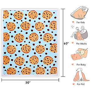 Jurllyshe Cute Cartoon Food Theme Throw Blanket Chocolate Cookies Pattern Fleece Blanket for Boys and Girls Funny Gifts for Kids and Adults (Cookies, 50"x60")