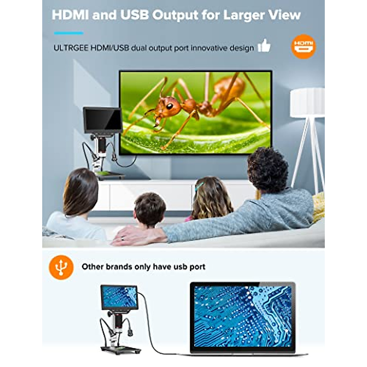 7-inch HDMI LCD Digital Microscope with Extension Tube and Guidebooks, (1200X 16MP 1080P), Microscope with Screen for Soldering & Coin Collection Included 32GB Card, Compatible with TV/Windows/Mac