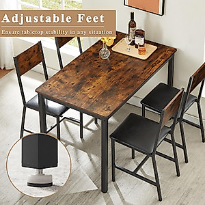 Rovibek 4 Chairs Dining Table Set for 4-8, Modern Space Saving Kitchen Desk, Wooden Industrial Style Farmhouse, 47", Leather Black Brown
