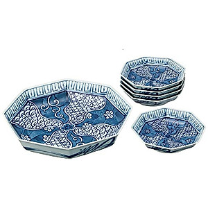 Arita Ware Plate, Plate, Twisted Crest Berry Set (1 Platter, Approx. 9.4 x 9.1 x 2.0 inches (24 x 23 x 5 cm), 5 Plate Plates, Approx. 5.5 x 1.2 inches (14 x 3 cm)