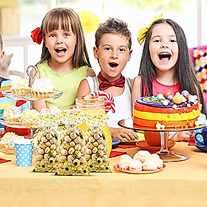 Outus 100 Pieces Bee Party Bags Treat Bags Yellow Honey Bee Cellophane Plastic Candy Bags Goodie Bags Bee Party Favor Bags with 100 Silver Twist Ties for Kid Bee Birthday Party Baby Shower Party Supplies