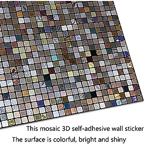 YMMXGE Peel and Stick Metal Backsplash Tile Stick on Kitchen 3D Wall Decor Aluminum Mosaic Tiles for Bathroom, 11.81"x11.81"x0.15" (5,Silver Gold Copper Mixed)