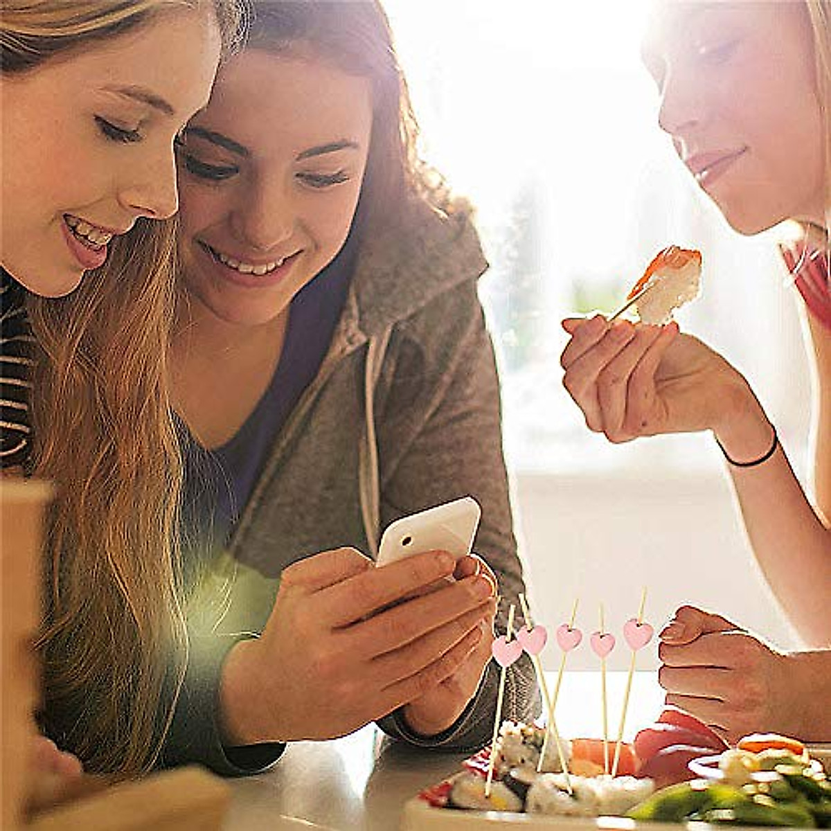 Minisland Pink Heart Fancy Toothpicks for Appetizers 4.7 Inch Long Cute Bamboo Cocktail Picks Wedding Valentines Day Party Food Fruit Drinks Decorative Skewer Sticks 100 Counts -MSL134