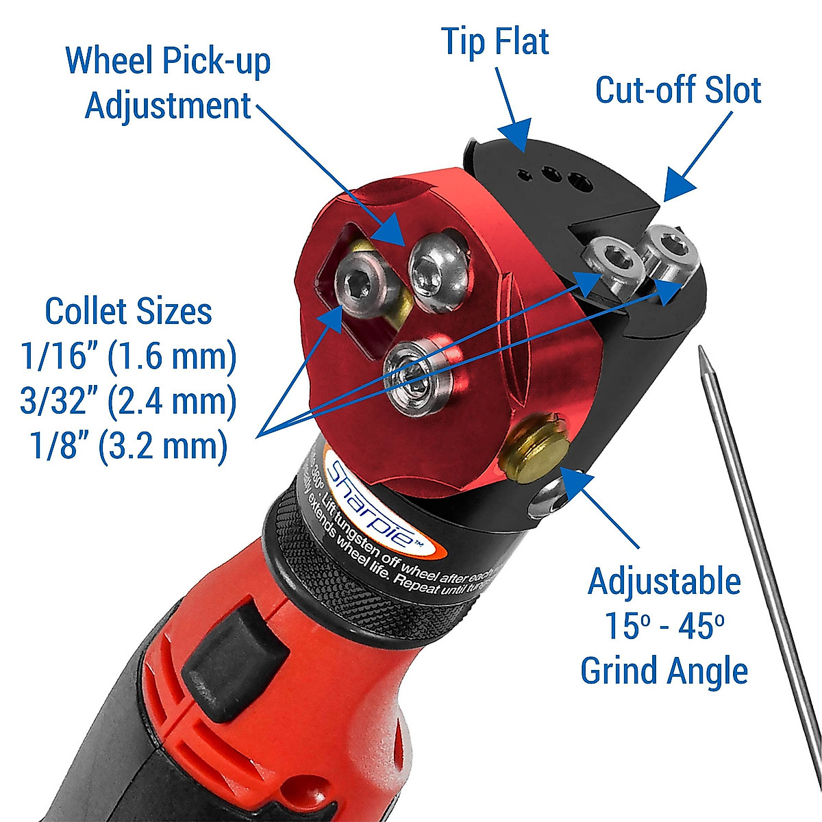 Sharpie DXCL Hand-Held Cordless Tungsten Sharpener Grinder, Adjustable 15°- 45°, Diamond Ground Tapers (Black Ops/Auburn Red)