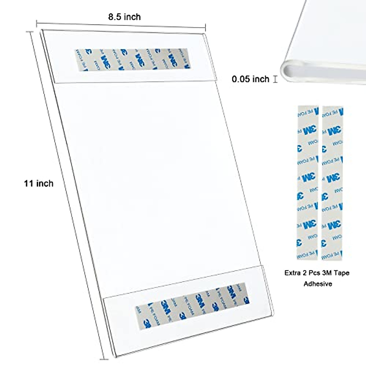 Acrylic Sign Holder 8.5 x 11, Clear Acrylic Sign Holder with 3M Tape, No Drilling Acrylic Wall Frame for Office, Home, Store, Restaurant(3 Pack)