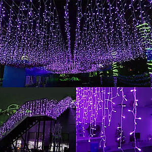 SDOUBLEM 13FT 96 LEDs Purple 8 Modes Memory Mode Icicle Light Window Curtain String Light Wedding Patio Home Garden Bedroom Outdoor Indoor Party Decorations
