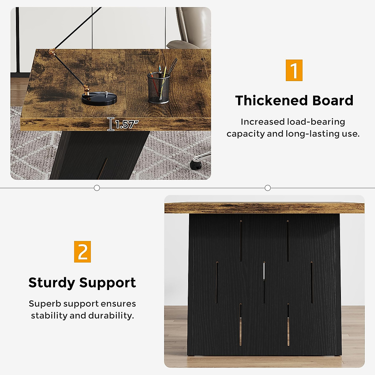 Condemo 70 Inch Executive Office Desk, Large Computer Desk Workstation, Modern Simple Computer Table Study Writing Desk, Business Furniture for Home Office, Brown and Black