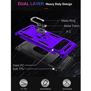 IKAZZ Suitable for Google Pixel 6 Pro Case,Military Grade Shockproof Heavy Duty Protective Phone Cover Pass 16ft Drop Test with Magnetic Kickstand Car Mount Holder Purple