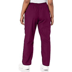 CHEROKEE Women's Workwear Elastic Waist Cargo Scrubs Pant, Wine, X-Large