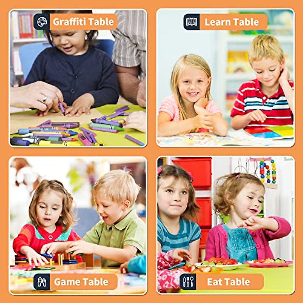 wanan Kids Table and Chair Set, Height Adjustable Toddler Table and 4 Chairs Set, Kids Table for Playing, Drawing, Eating, Studying, Easy to Clean Arts & Crafts Table for Ages 2-10 (Natural)