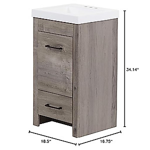 Spring Mill Cabinets Nixie Freestanding Bathroom Vanity with 1-Door Cabinet, Drawer, Sink Top, 18.5" W x 16.75" D x 34.38" H, White Washed Oak