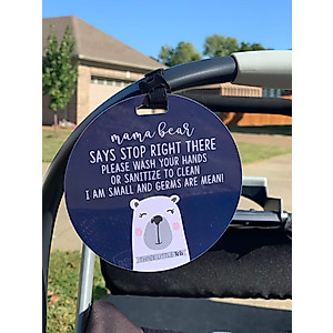 THREE LITTLE TOTS – Mama Bear Sanitize and No Touching Baby Car Seat Sign or Stroller Tag - CPSIA Safety Tested