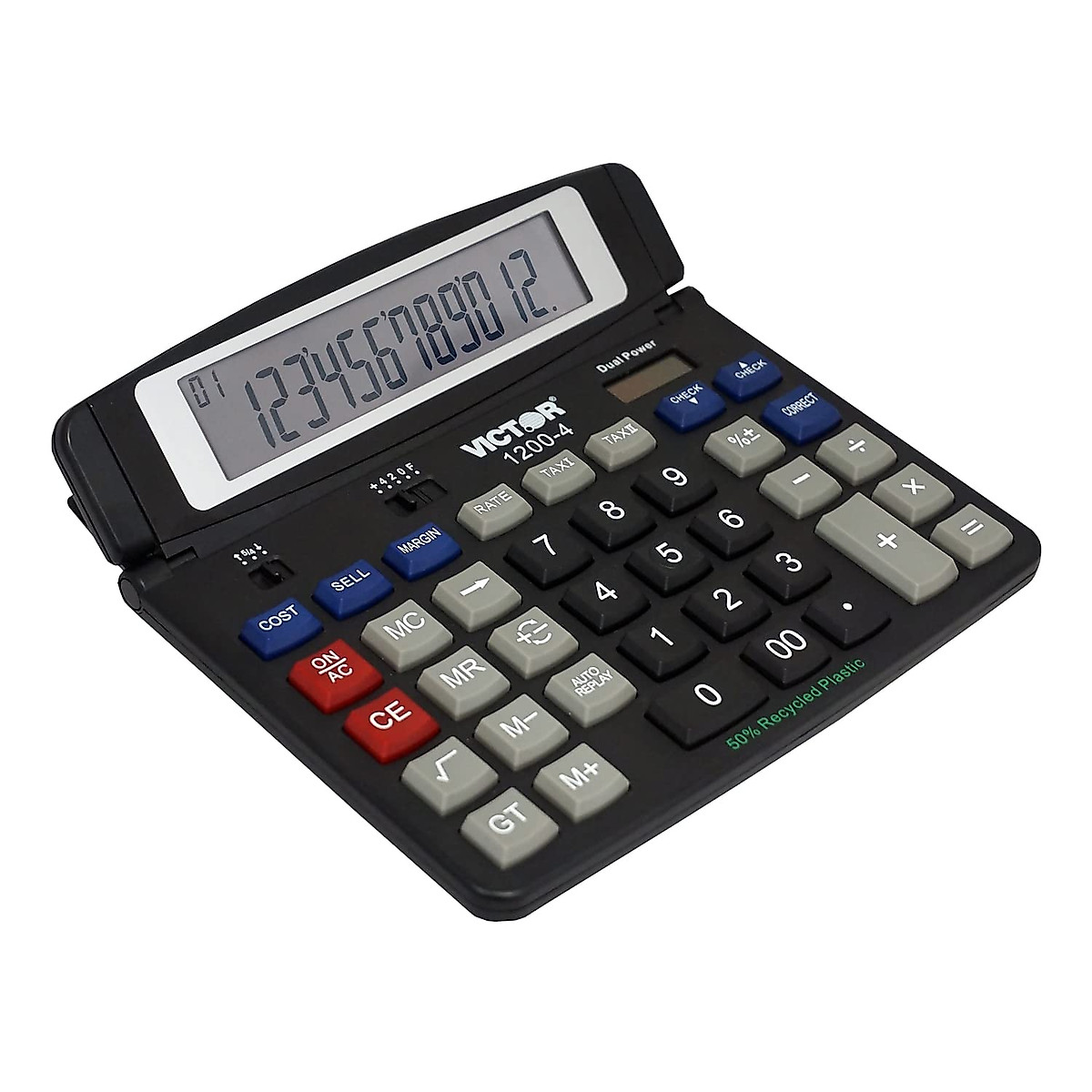 Victor 1200-4 12-Digit Large Professional Desktop Calculator, Battery and Solar Hybrid Powered Tilt LCD Display, Great for Home and Office Use, Black