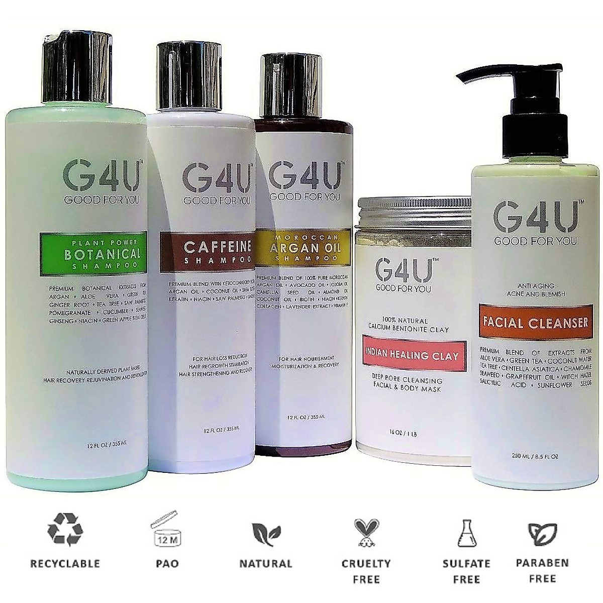 G4U Sulfate Free Shampoo with Argan Oil for Women and Men, All Hair Types, Dry, Damaged, Frizzy and Color Treated Hair. Natural Volumizing Moisturizing. For Home, Salons and Spas.12 Fl Oz